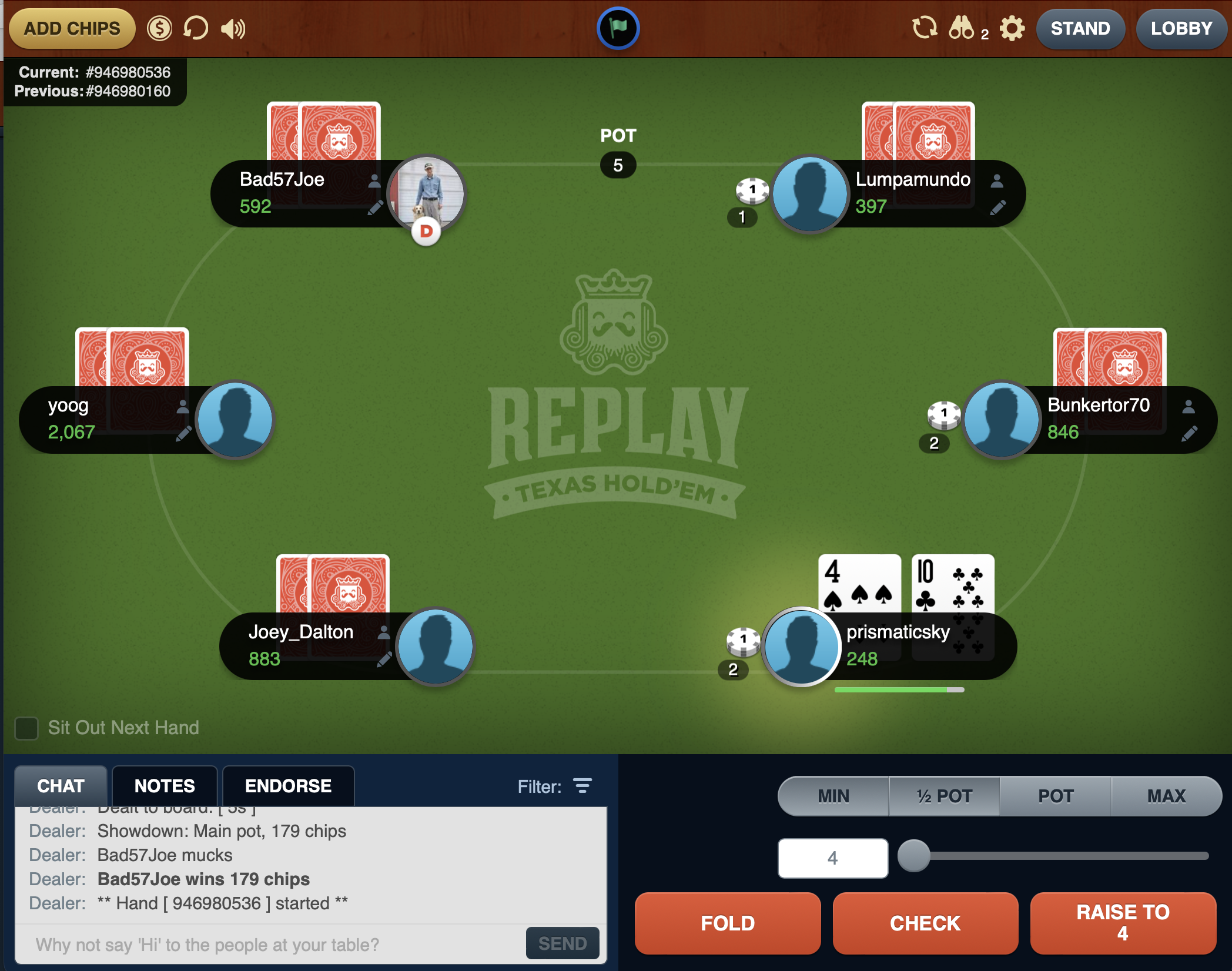 Replay Poker table layout – Replay Poker