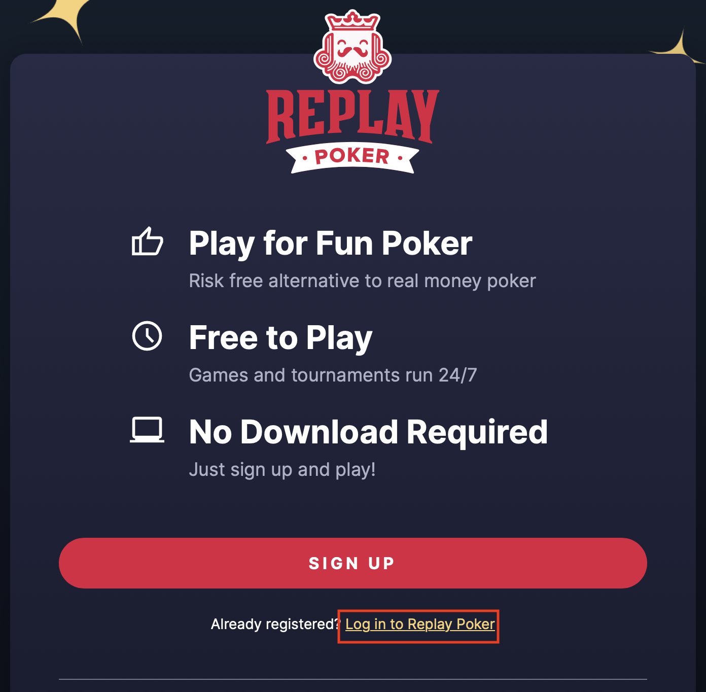 Logging into your account – Replay Poker