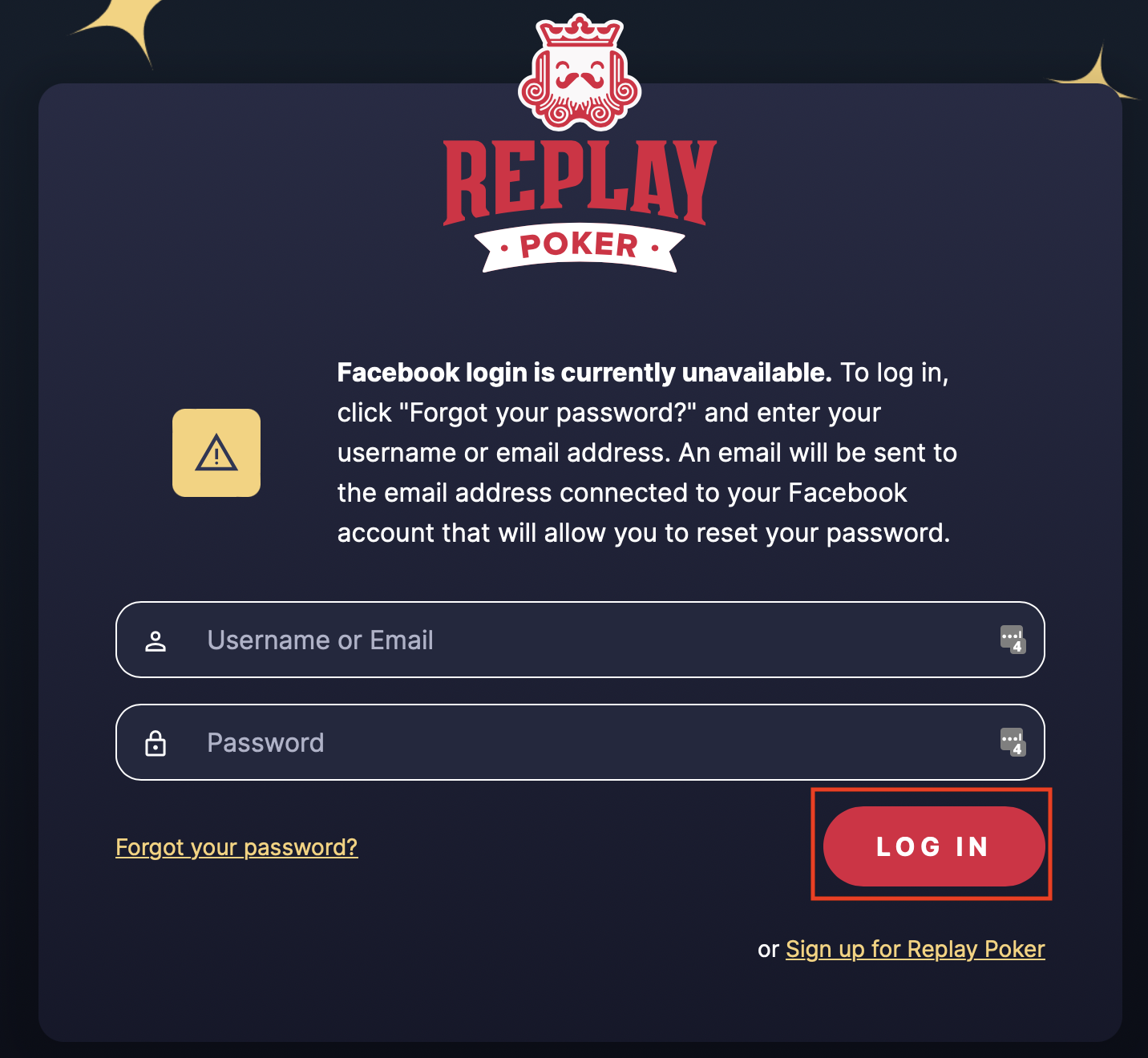 Logging into your account – Replay Poker